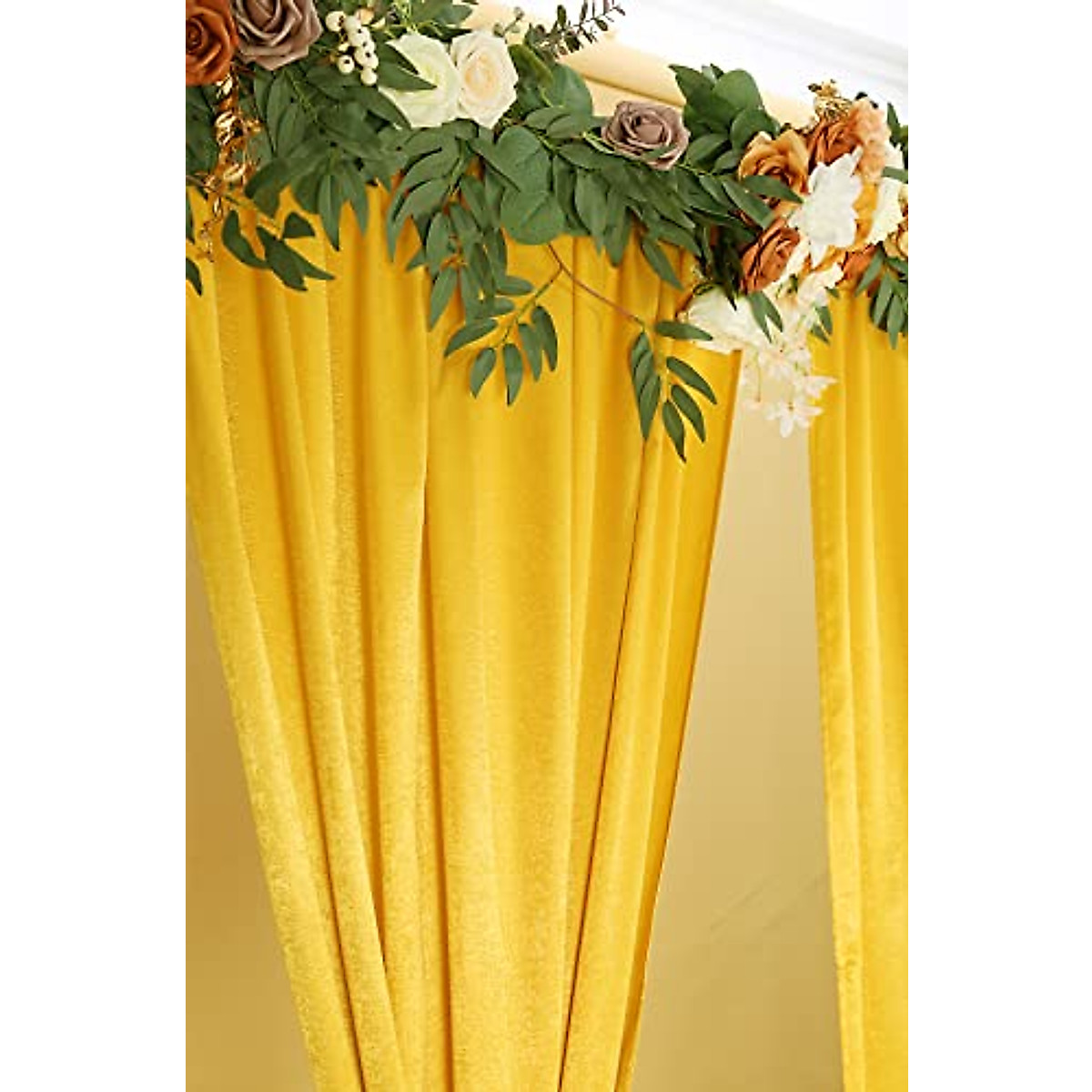 Cytdkve 2 Panels 4.8 Feet x 10 Feet Gold Velvet-Like Wedding Backdrop Curtain Drapes, Silky Soft Window Curtains Panels for Wedding Ceremony Birthday Party Decorations