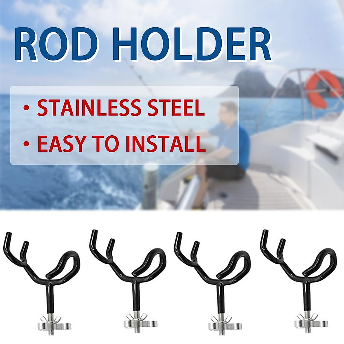 4PCS Sure Grip Steel 20 Degree Angle Rod Holder with Mounting Base Fishing Rod Holder for Boat, Ship, Yacht and More for Fishing Lovers