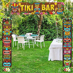 Luau Party Decorations Tiki Totem Door Banner Sign 3pcs Tiki Banner Luau Porch Hawaiian Cover for Aloha Hawaii Luau Tropical Moana Birthday Carnival Party Wall Hanging Outdoor Decor Gift