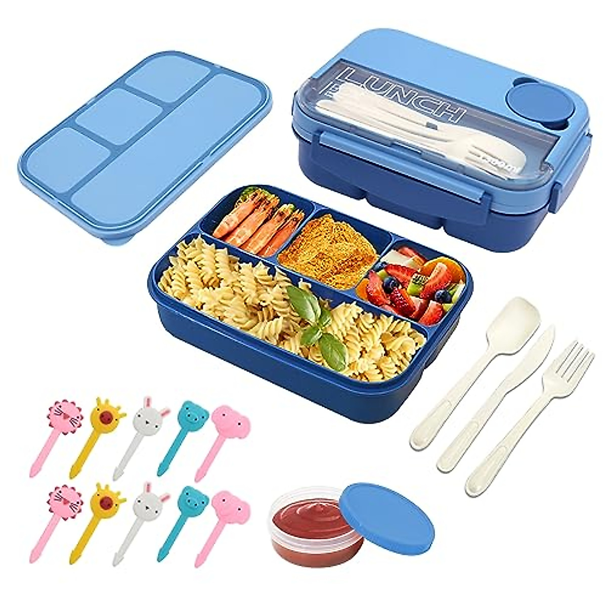 Luriseminger Bento Lunch Box, Snack Containers，Meal Prep Containers Kids/Toddle/Adults,Food Storage Containers for School, Work and Travel (4 compartment-blue)