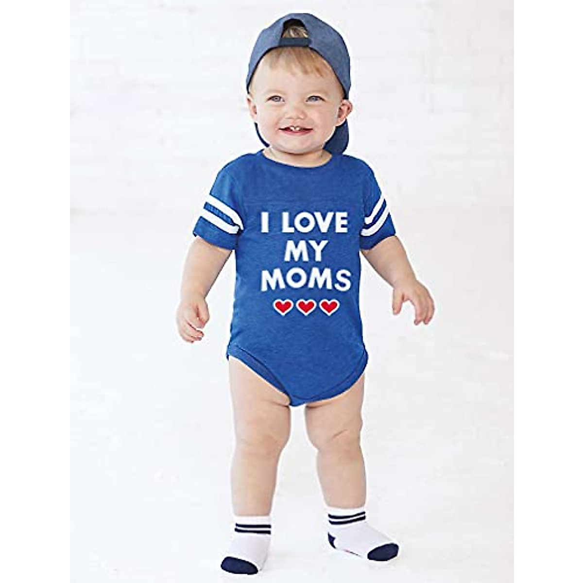 Gay Pride Month I Love My Moms LGBTQ Equality Rainbow Baby Boy Girl Outfits 6M Blue