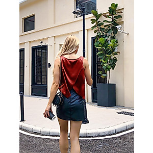 Ekouaer Womens Satin Pajamas Set Back Split Top and Long Pant Silk Pj Set Tank Sleepwear S-XXL Wine Red