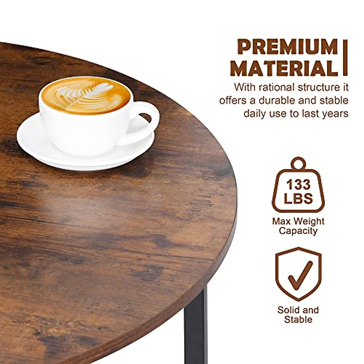 SUPER DEAL Round Coffee Tables w/ 32 Inch Rustic Wooden Surface Top and Sturdy Metal Legs Industrial Cocktail Table for Living Room, Rustic Brown