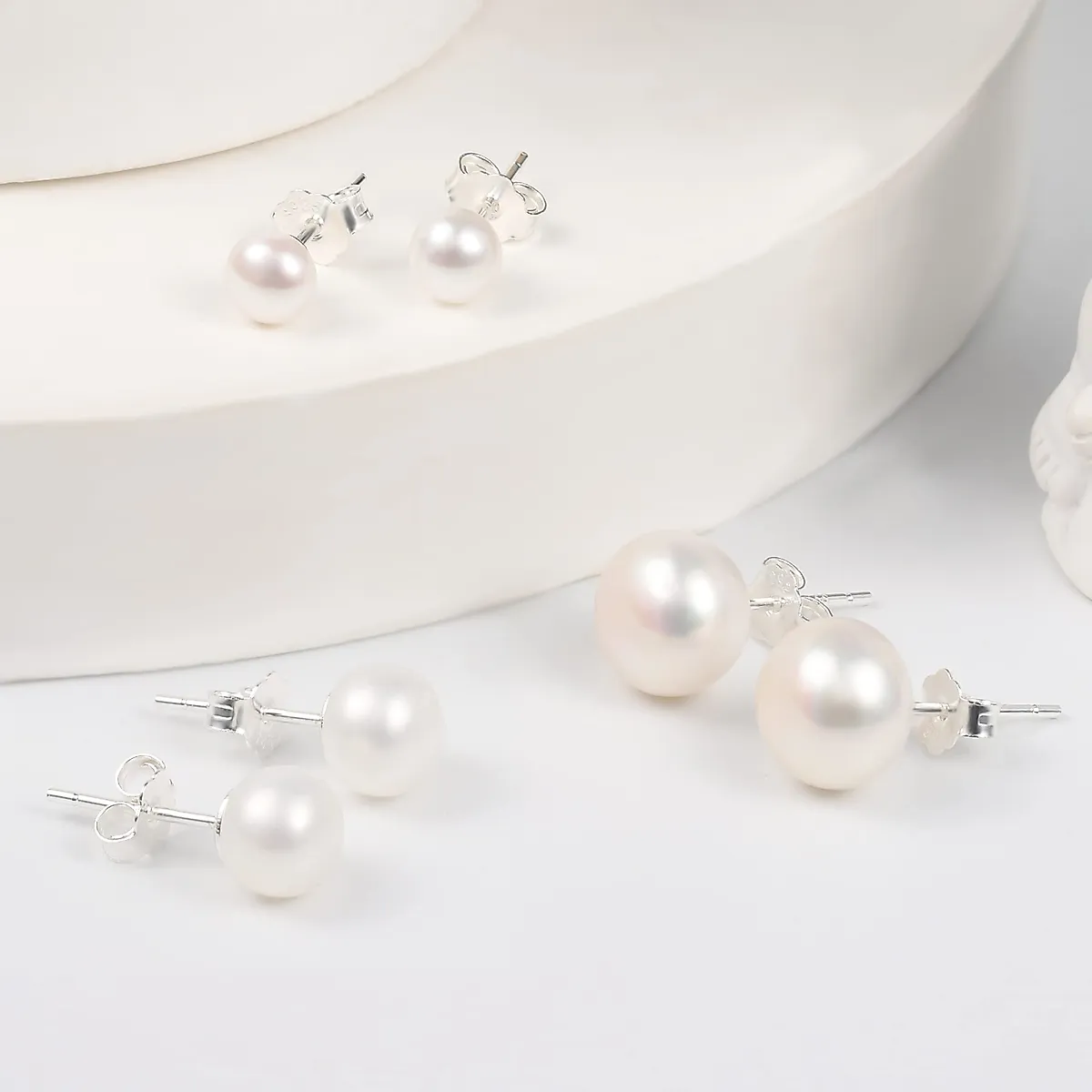 Lancharmed Sterling Silver Pearl Stud Earrings for Women AAA White Pearl Studs Hypoallergenic Pearls Studs Set(6/7/9 mm)