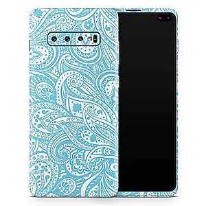 DesignSkinz Light Blue Paisley Floral Pattern V3 Protective Vinyl Decal Wrap Skin Cover Compatible with The Samsung Galaxy S20 (Screen Trim & Back Glass Skin)