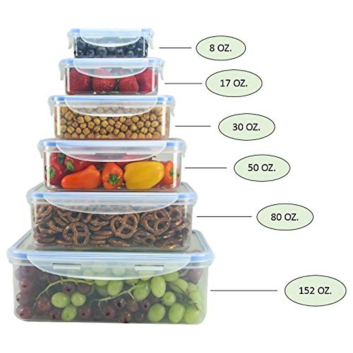 Nicole Home Collection Food Storage Plastic Containers with Locking Lids, Leak Proof, Airtight, Nested, Set Of 6 BPA Free Dishwasher and Freezer Safe