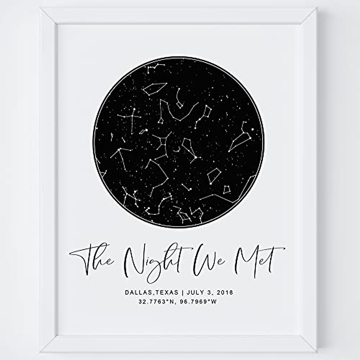 Personalized Star Map With Specific Dates & Place - Custom Constellation Map Print, Unframed - Special Occasion Star Chart Wall Art - Great Anniversary, Engagement, Wedding, Romantic Gift (White)