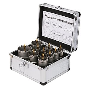Vearter 10PCS TCT Hole Saw Kit, 5/8''-2'' Carbide Bits Set with Pilot Drill, for Hard Metal, Stainless Steel, Iron, Aluminium, Alloys, Plastics