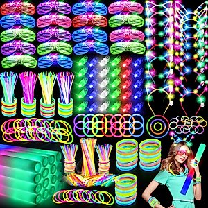 OLUPP 282 PCS Glow Party Supplies, 18PCS Foam Glow Sticks, 18PCS LED Glasses, 200PCS Glow Sticks, 30PCS Finger Lights, 8PCS Bunny Ear Headband and 8PCS LED Cat Ear Headband for Glow Party,Birthday
