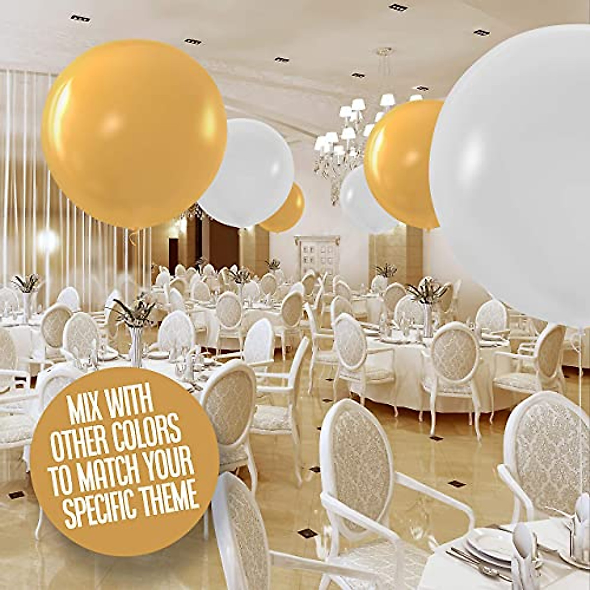Prextex Gold Giant Balloons - 8 Jumbo 36 Inch Gold Balloons for Photo Shoot, Wedding, Baby Shower, Birthday Party and Event Decoration - Strong Latex Big Round Balloons - Helium Quality