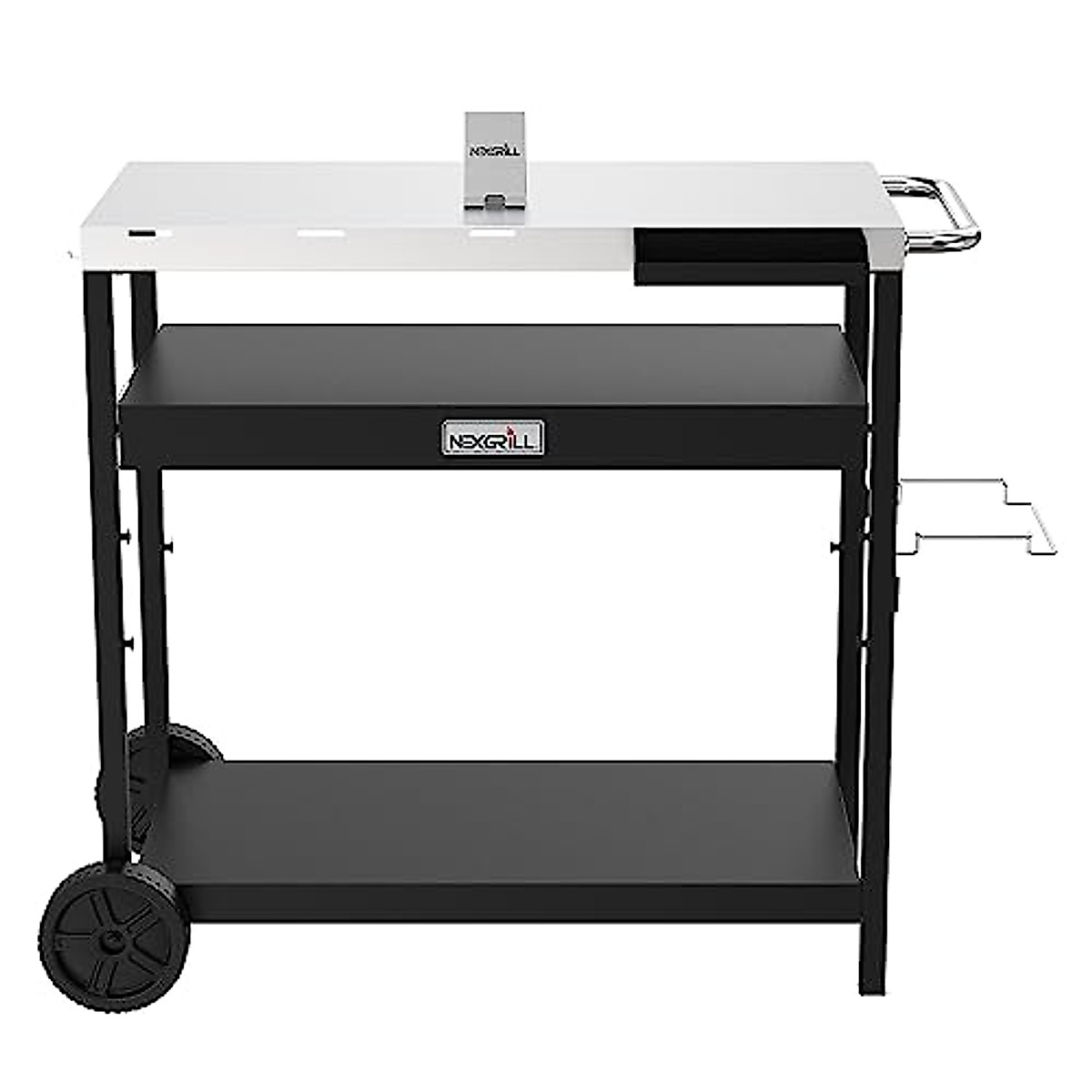 Nexgrill Outdoor Stainless Steel Food Preparation Cart with Double Shelf, 648 sq. in., Portable, Side Handle, Paper Towel and Trash Bag Holder, 4 Hooks, Backyard and Patio Barbeque Grill Cart
