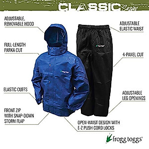 FROGG TOGGS Men's Standard Classic All-Sport Waterproof Breathable Rain Suit, Royal Blue Jacket/Black Pants, Large