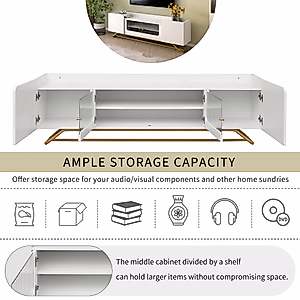 Bellemave Modern TV Stand for 65 Inch TV High Gloss Marble TV Stands for Living Room Large Entertainment Center with Storage Long Media Console with Fluted Glass, White