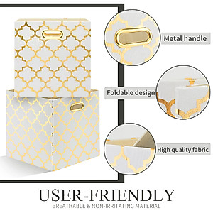 Fboxac Cube Storage Bins 13×13 Fabric Foldable Box with Handles, Collapsible Organization Basket Set of 4 Large Capacity Drawer for Closet Shelf Cabinet Bookcase Bedroom, Halloween Lantern White Gold