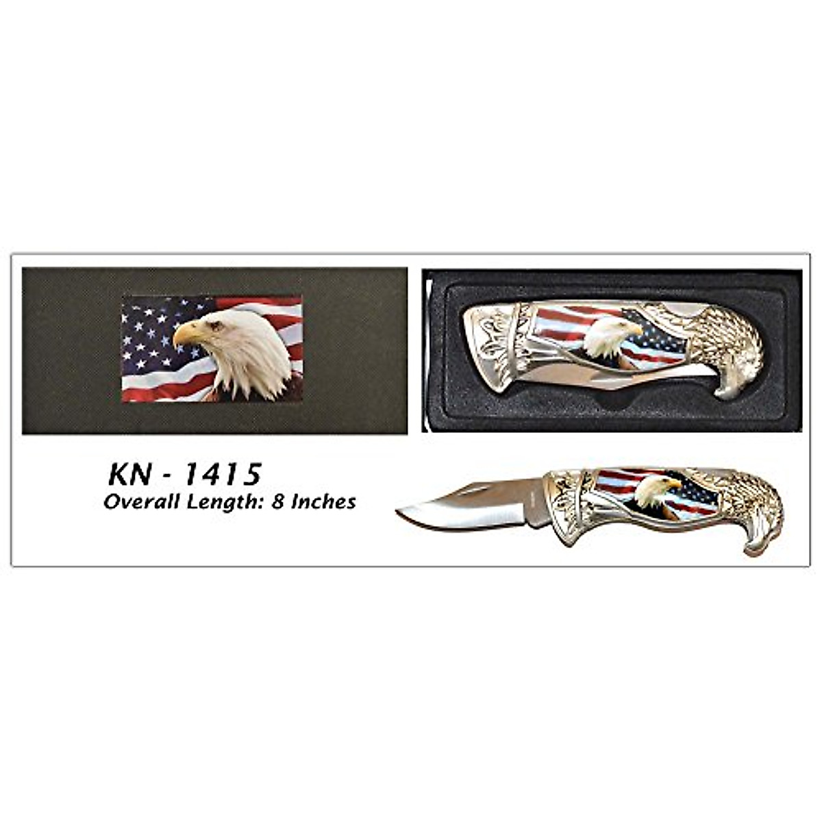 USA Flag & American Bald Eagle Head Shaped Folding Pocket Knife w/Gift Box Case(Sold by a Veteran)
