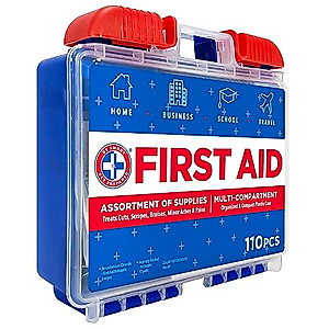 Be Smart Get Prepared 110 pc First Aid Kit: Clean, Treat, Protect Minor Cuts, Home, Office, Car, School, Business, Travel, Emergency, Outdoor, Camping & Sports, FSA/HSA (Packaging may vary)