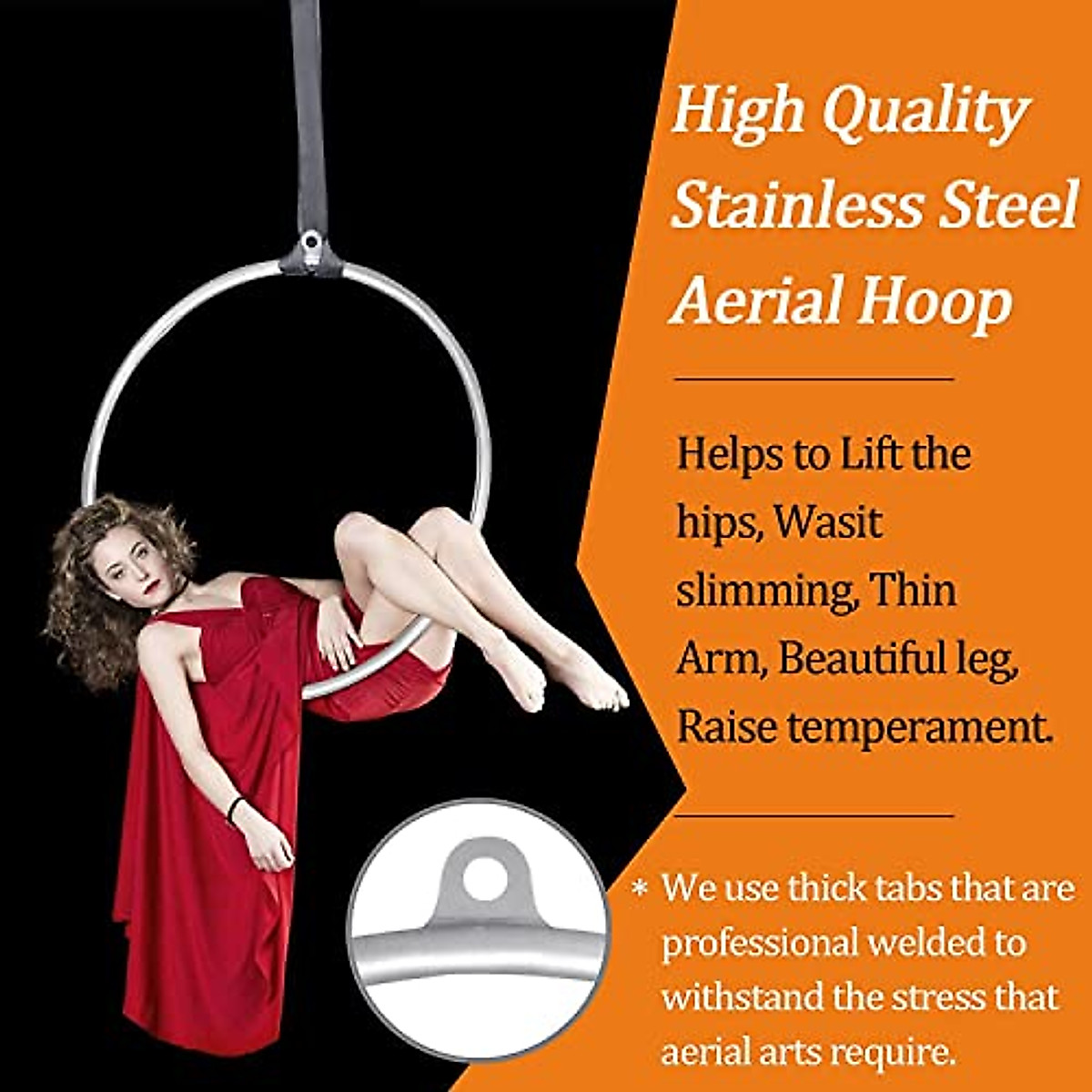 DASKING Aerial Hoop 85cm/90cm Aerial Ring Set Fully Strength Tested 500LBS Single Point Circus Aerial Equipment Yoga Hoop with Accessories and Storage Bag to Carry Yoga Equipment (90CM/25MM)