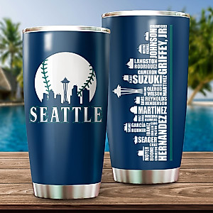 TEERABBIT Seattle City Skyline Legends Baseball Tumbler - Coffee Mug Insulated Tumbler With Lid - Mother's Day, Father's Day, Birthday, Christmas Gifts For Fans - 20 Oz| Stainless