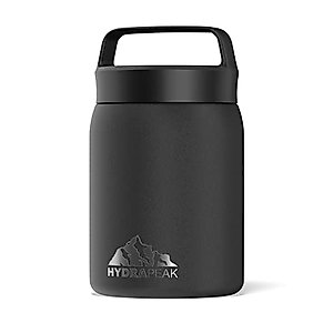 Hydrapeak 18oz Insulated Food Jar, Kids Thermos for Hot Food | Leak Proof Stainless Steel Soup Thermos Lunch Box for Kids | 10 Hours Hot : 16 Hours Cold Vacuum Insulated Food containers (Black)