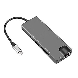 ZPLJ High-Speed 9-in-1 USB C Adapter with Ethernet Port 4K HDMI VGA PD Charging Audio 2 USB 3.0 Ports SD& Micro Card Reader Compatible Portable (Color : Gray, Size : 4.7x1.8x0.6inch)