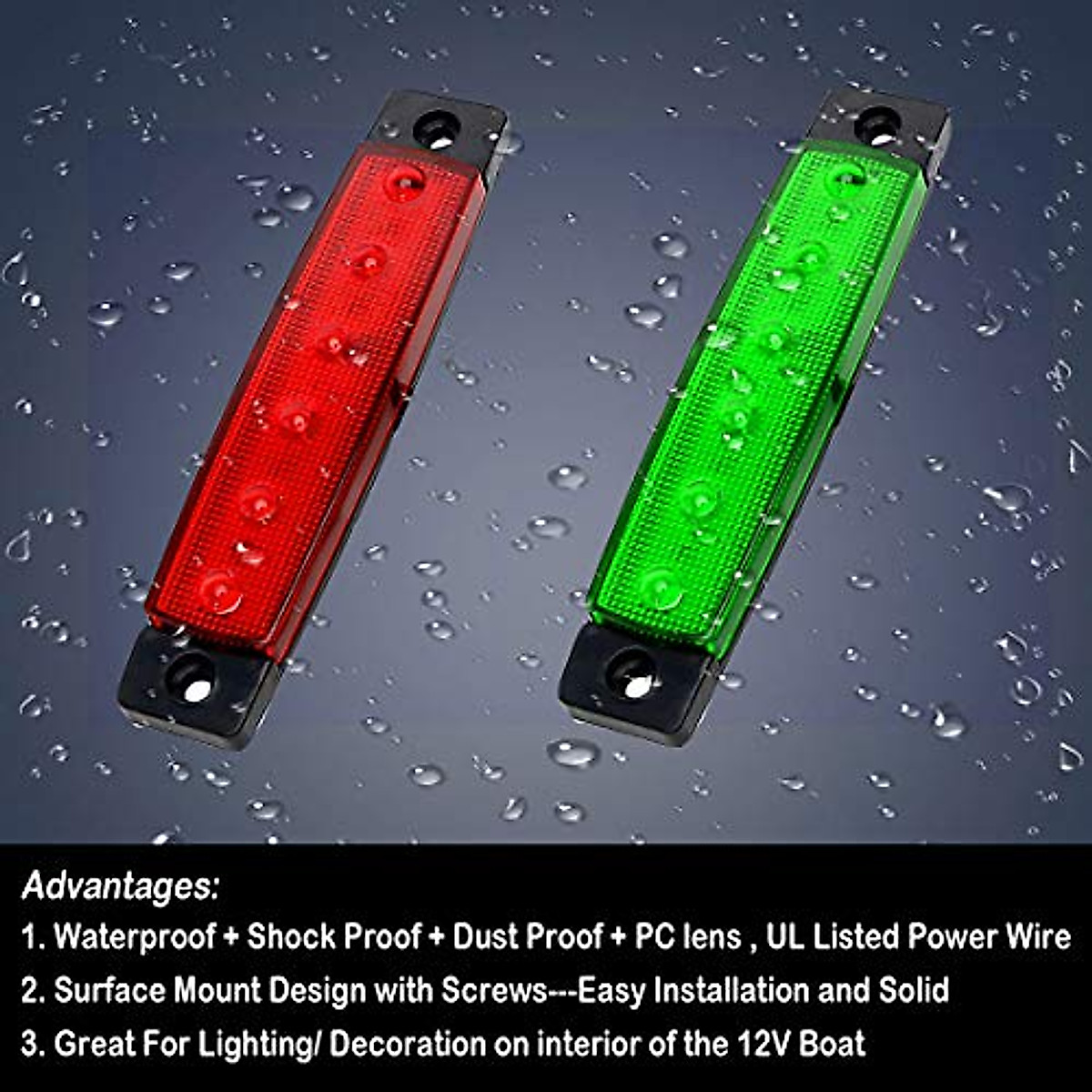 Shangyuan Navigation Lights, Led Stern Lights, Marine Strip Lights for Boat Lights Bow and Stern, Kayak Lights, DC 12V 2PCS (Red and Green)