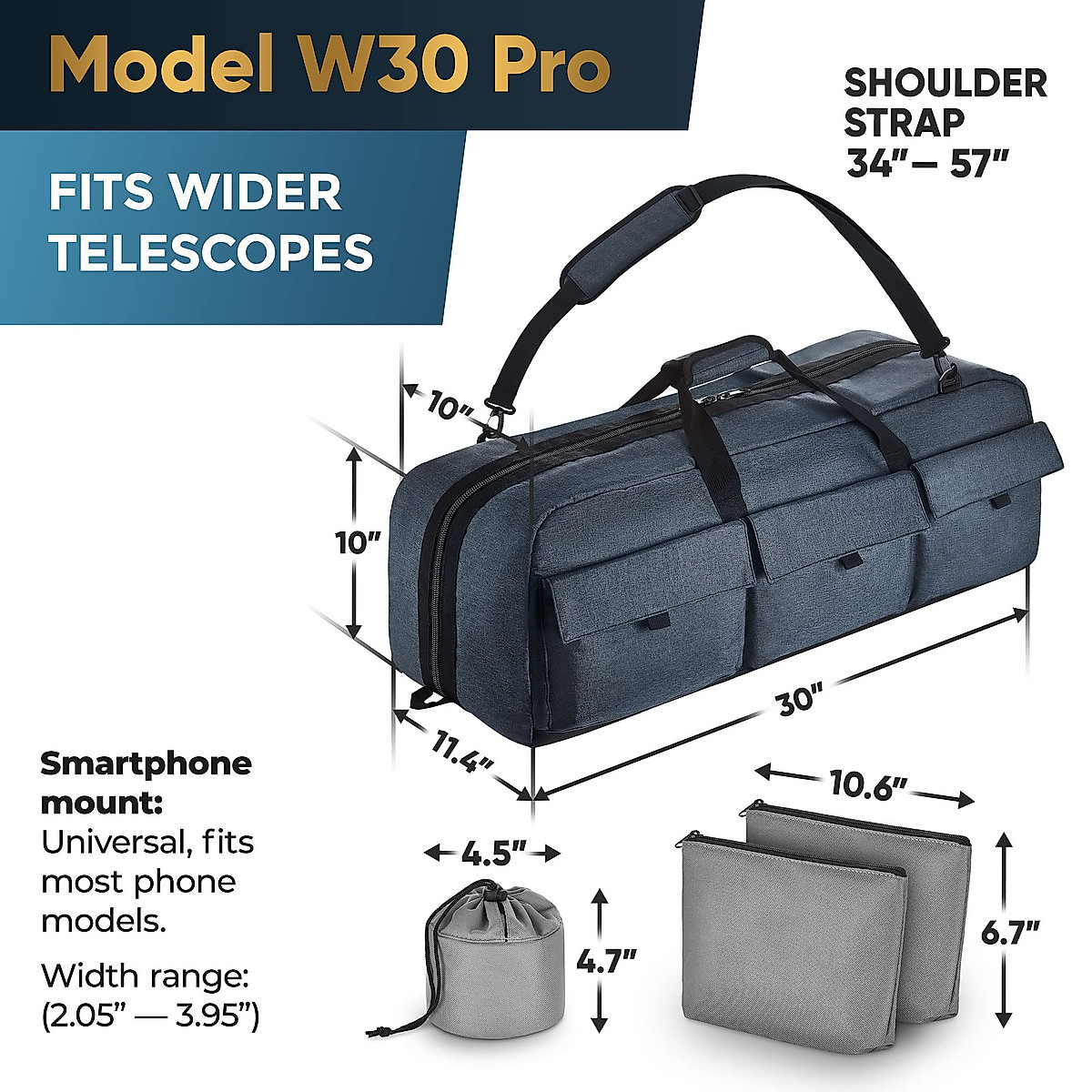 bagmate Multipurpose Telescope Bag – Shock-Absorbent Telescope Carrying Case with Adjustable Shoulder Strap and Extra Storage – Water Repellent (30 Inches) - Compatible with Celestron Telescope