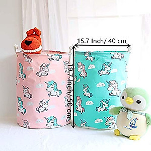 Large Laundry Storage Baskets, Unicorn Kids Baby Hampers, Canvas Home Organizer Containers for Girls, Kids Toys, Baby Clothing, Teal Blue