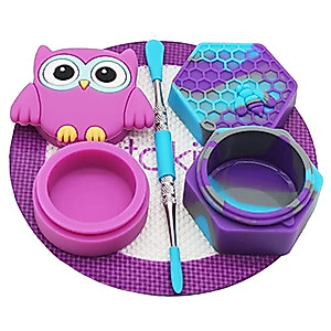 Vitakiwi Wax Silicone Container 26ml Hexagon 11ml Owl with 4.98" Round Mat and 4.8" Stainless Steel Carving Tool (Purple)