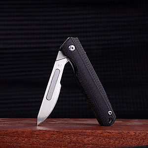 Samior S51 Small Slim Folding Pocket Flipper Scalpel Knife with 10pcs #24 Replaceable Blade, 2.9 inches G10 Handle with Liner Lock, Utility EDC Keychain Knives, 1.1oz (Black)