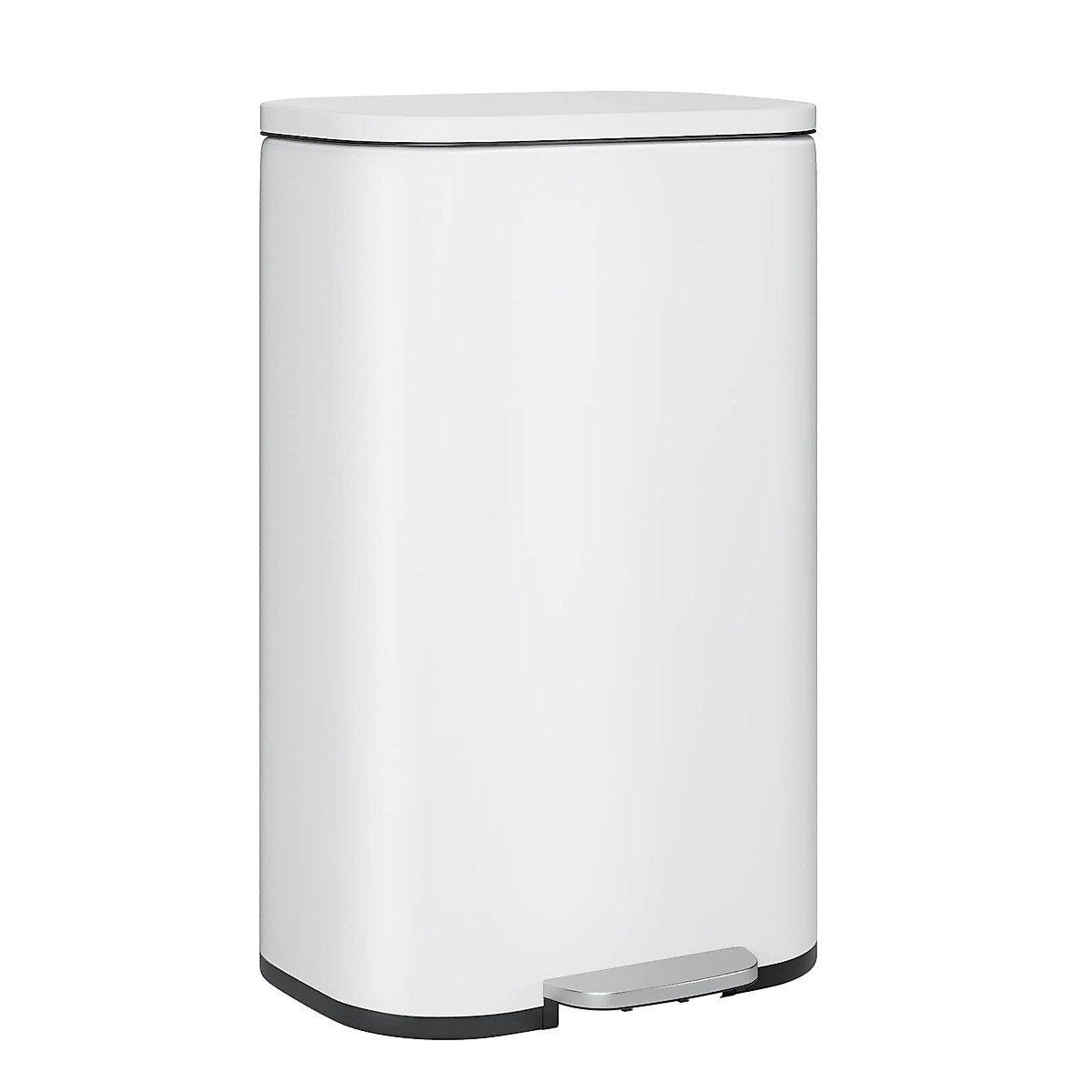 FINETONES Trash Can, Stainless Steel Garbage Can with Silent Lid, Durable Pedal & Inner Bucket, Pedal Garbage Bin for Kitchen Inside Outside (50L, White)