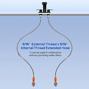 J-HVA Faucet Supply Lines Length 12" x G 3/8, 9/16" Female x 9/16" Male Thread Connector Braided Nylon Extension Hoses for Bathroom Kitchen Sink Faucet Hose Filter, Stainless Steel Nut (1 Pair)