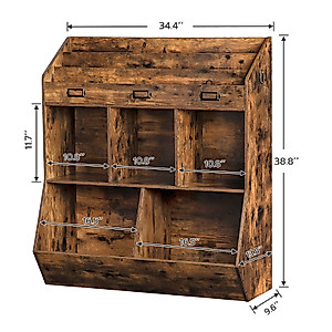 HOOBRO Kids Bookshelf, Toy Storage Organizer, Bookshelf for Kids, 5 Compartments and 3-Layer Shelves, Bookcase Footboard, for Game Room, Playroom, Nursery, School, Rustic Brown FG34CW01