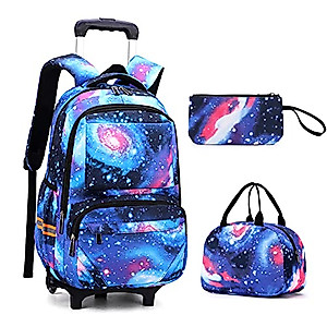 VIDOSCLA Mysterious Starry Sky Teens Rolling Backpack,Elementary Students Trolley BookBag,Kids Carry-on Primary SchoolBag with Wheels
