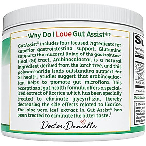 Doctor Danielle Gut Assist - Leaky Gut Repair Supplement Powder - Glutamine, Arabinogalactan, Licorice Root - Supports IBS, Heartburn, Bloating, Gas, Constipation, SIBO from