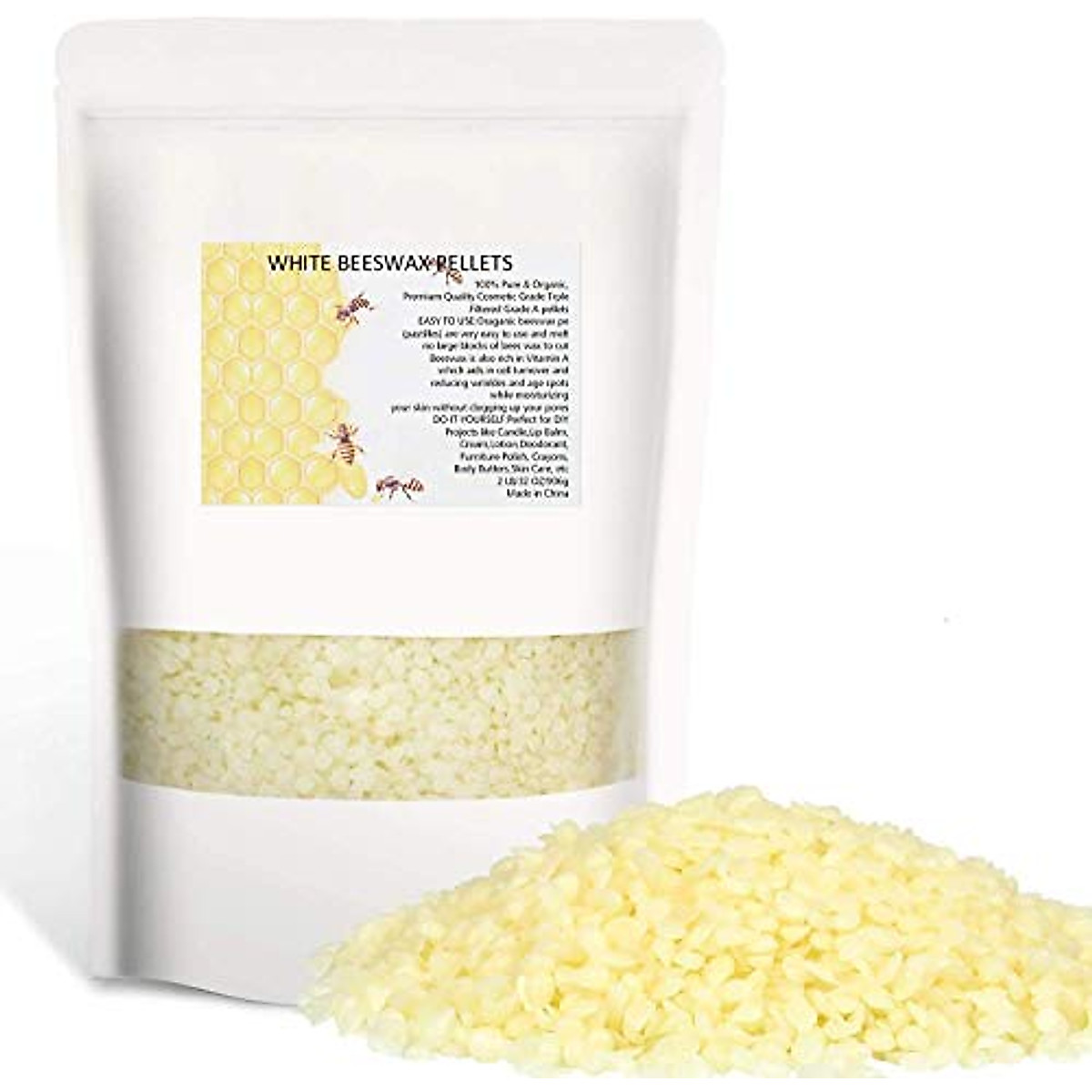 Howemon White Beeswax Pellets 2LB 100% Pure and Natural Triple Filtered for Skin, Face, Body and Hair Care DIY Creams, Lotions, Lip Balm and Soap Making Supplies