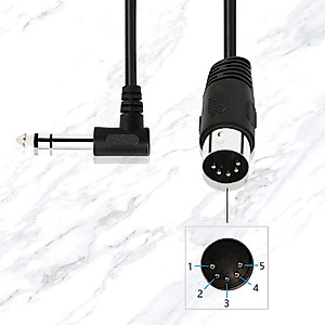 PNGKNYOCN 1/4 Inch to DIN 5 Pin Cable 90 Degree 6.35mm Male to MIDI 5Pin Male TRS Stereo Audio Cable for Speaker, Amplifier, Mixe, MIDI Keyboard etc (20 cm)