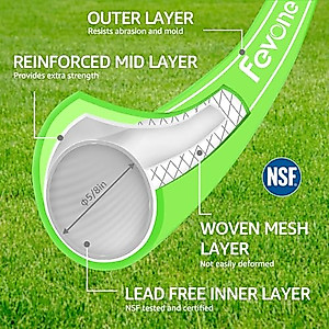 Fevone 6 ft Garden Hose, 2-Year Warranty Offered by Manufacturer, Hose Reel Leader Hose, Hybrid Polymer, Kink Resistance, 3/4" GHT Aluminum Fittings, 5/8" ID, 600 PSI, Drinking Water Safe (GH10)