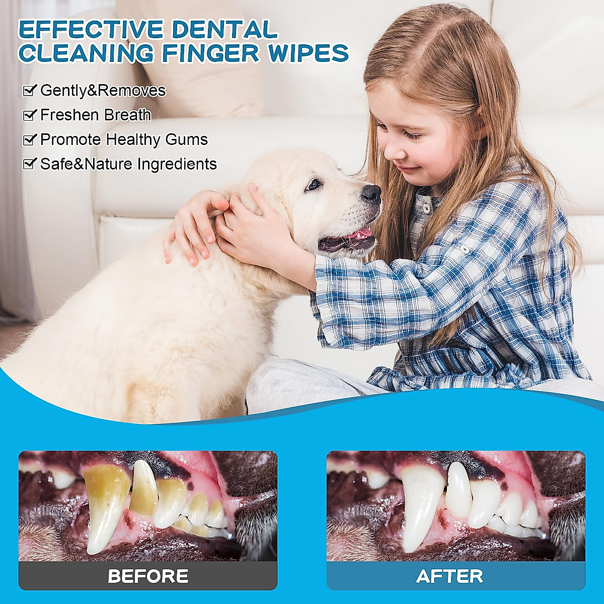 Morikey Dog Teeth Cleaning Wipes Nature Pet Dental Finger Wipes for Dogs Cats Remove Bad Breath,Reduce Plaque and Tartar Buildup Disposable Gentle Pet Dental Care-50Ct