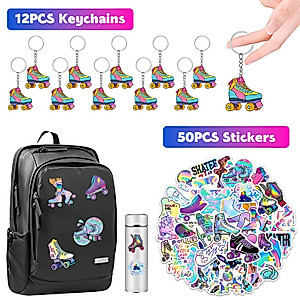 Roller Skate Party Favors 98PCS Slap Bracelets, Stickers, Key Chains, Pin Badges and Temporary Tattoos for Kids Boys Girls Throwback 80s 90s Roller Skating Hip Hop Birthday Party Supplies Decorations