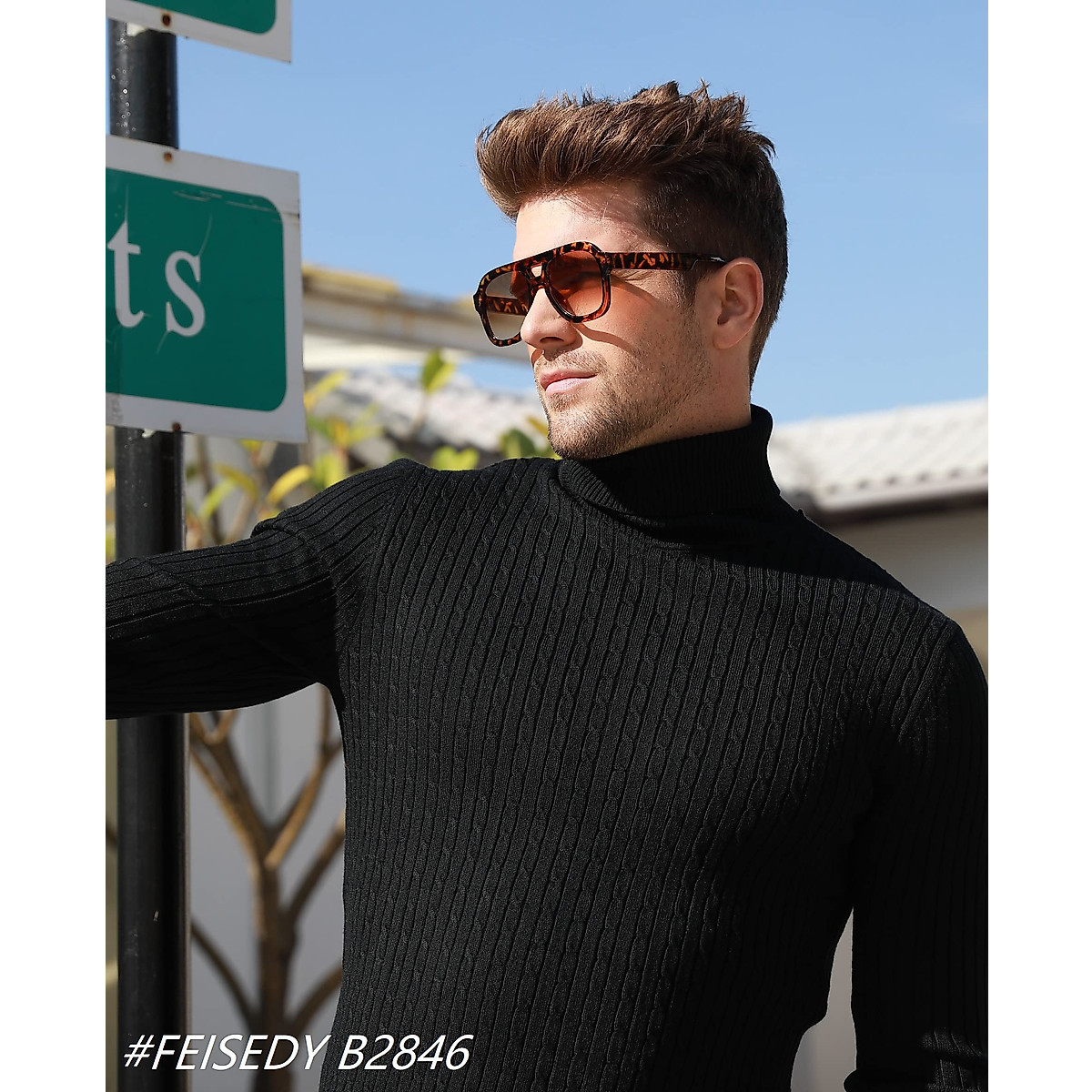 FEISEDY Vintage Pilot Sunglasses Double Bridge Women Men Large Square Thick Frame Trendy Eyewear UV400 B2846