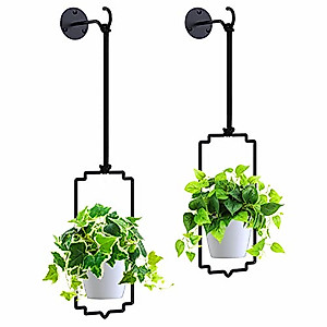Autrucker Hanging Planters for Indoor Plants, Metal Wall and Ceiling Plant Hanger with Flower Pot for Home Decor, Set of 2, Black