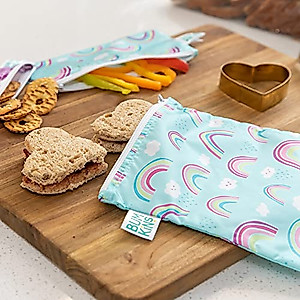 Bumkins Sandwich Bag / Snack Bag, Reusable Fabric, Washable, Food Safe, BPA Free, 7x7 - Rainbows & Unicorns (2-Pack)