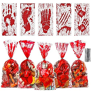 DIYASY Halloween Cellophane Candy Bags, 150 Pack Treat Goodie Bags for Kids Plastic Goody Snack Bag Bulk Party Favors with 180 Twist Ties