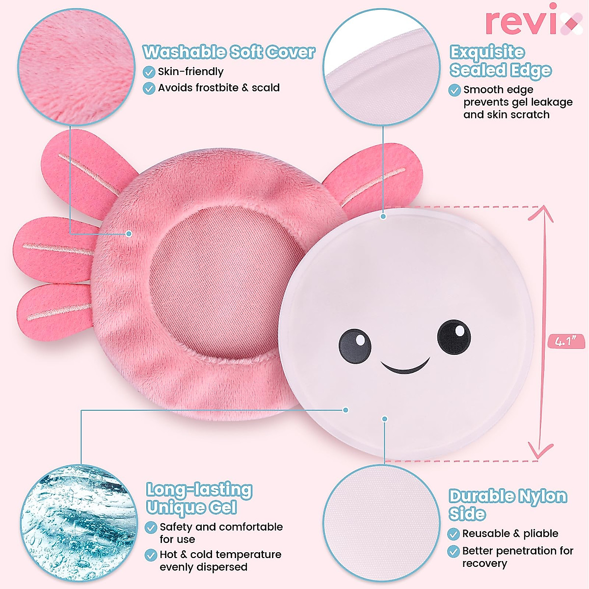 REVIX Boo Boo Ice Pack for Kids with Cloth Covers, Kid Ice Wraps Reusable for Toddler Discomfort, Ease Tiredness and Fatigue, Baby Gel Wrap with 4 Hot Cold Gel Packs Reusable