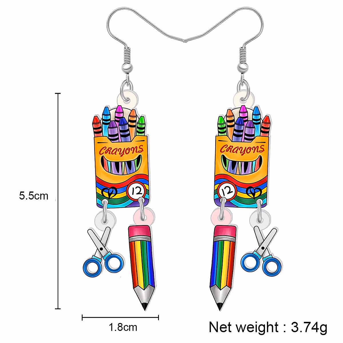 NEWEI Fun Teacher Earrings Back to School Dangle Book Apple Jewelry for Women Crayon Pencil Charms (Crayon)