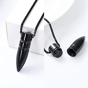 zeqingjw Bullet Urn Necklace for Ashes Memorial Cremation Jewelry Ash Holder Keepsake Jewelry for Pet/Human(Black)