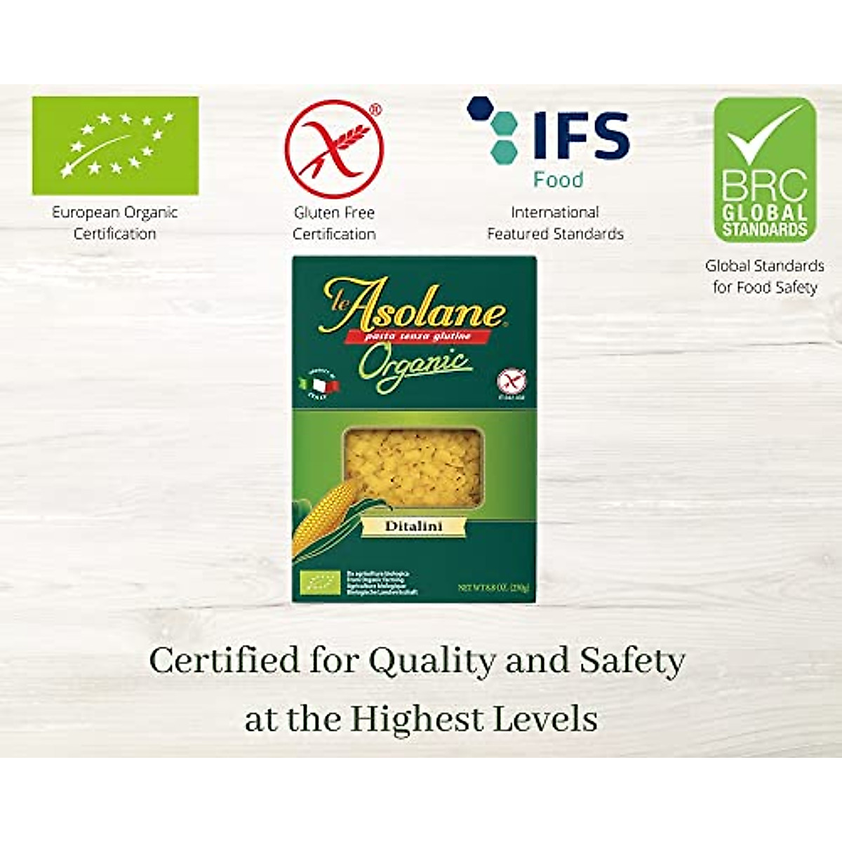 Le Asolane Certified Organic Gluten Free Ditalini Pasta | Authentic Imported Italian Gourmet Pasta from Select Premium Grade Corn Flour | 8.8 oz packages (Pack of 1)