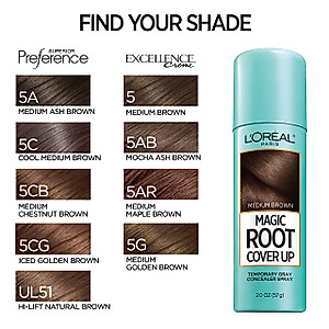 L'Oreal Paris Root Cover Up Temporary Gray Concealer Spray, Hair Color Spray with Filling & Thickening Coverage, Medium Brown, Packaging May Vary