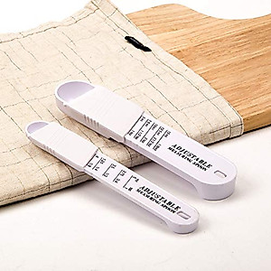 Zsirue 2 PCS Adjustable Measuring Spoon Set, Measuring Dry/Liquid Ingredients, Metering Spoon for Baking, Cooking, Powder (White)