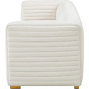 Meridian Furniture 640Cream-S Ravish Collection Modern | Contemporary Velvet Upholstered Sofa with Deep Channel Tufting + Both Gold & Chrome Legs Included